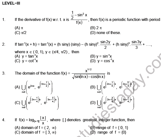JEE Mathematics Relation and Functions MCQs Set B with Answers